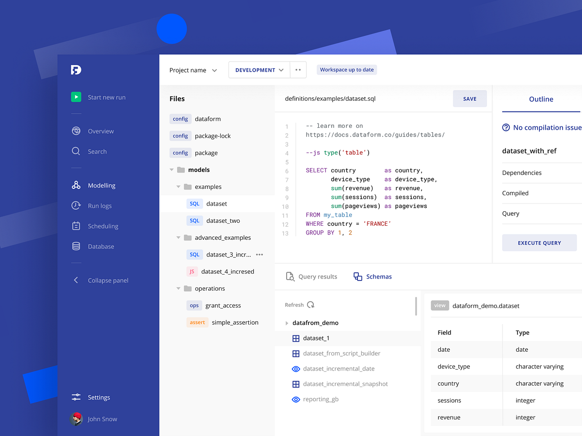 Dataform: Online SQL IDE by Vladimir Gruev for heartbeat on Dribbble