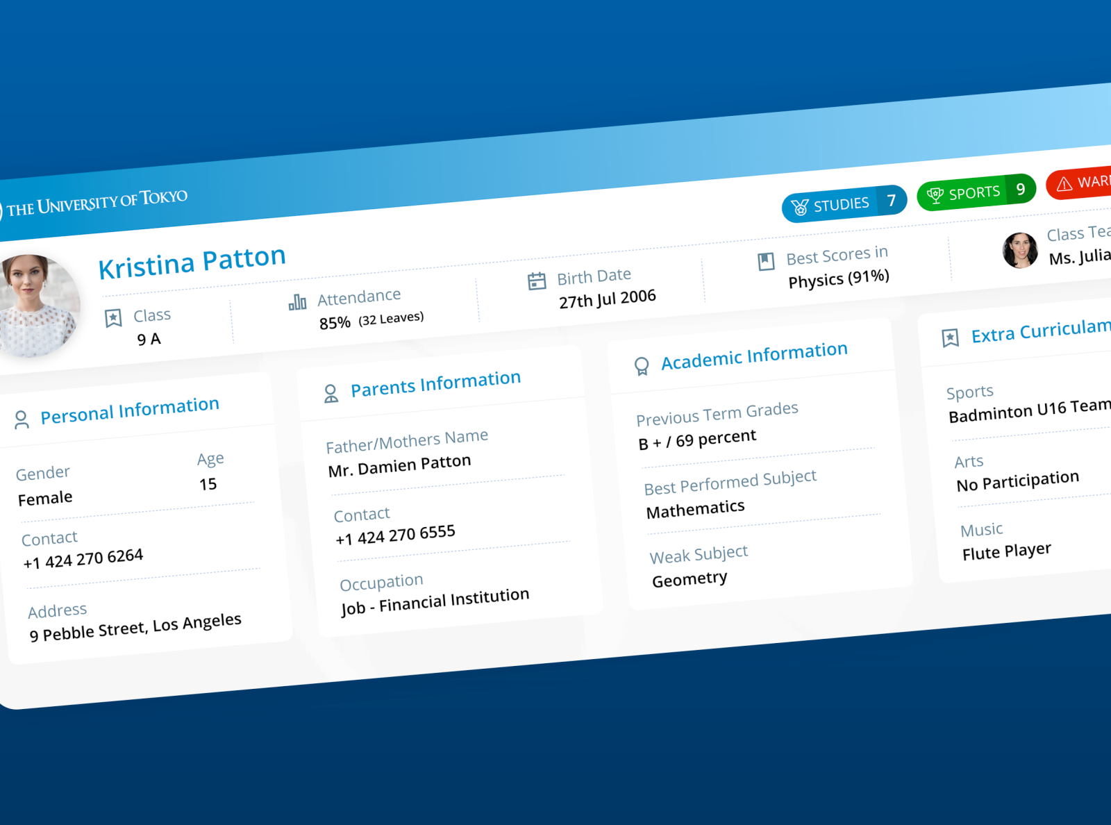 Student Profile Page UI by Hussain Bootwala on Dribbble