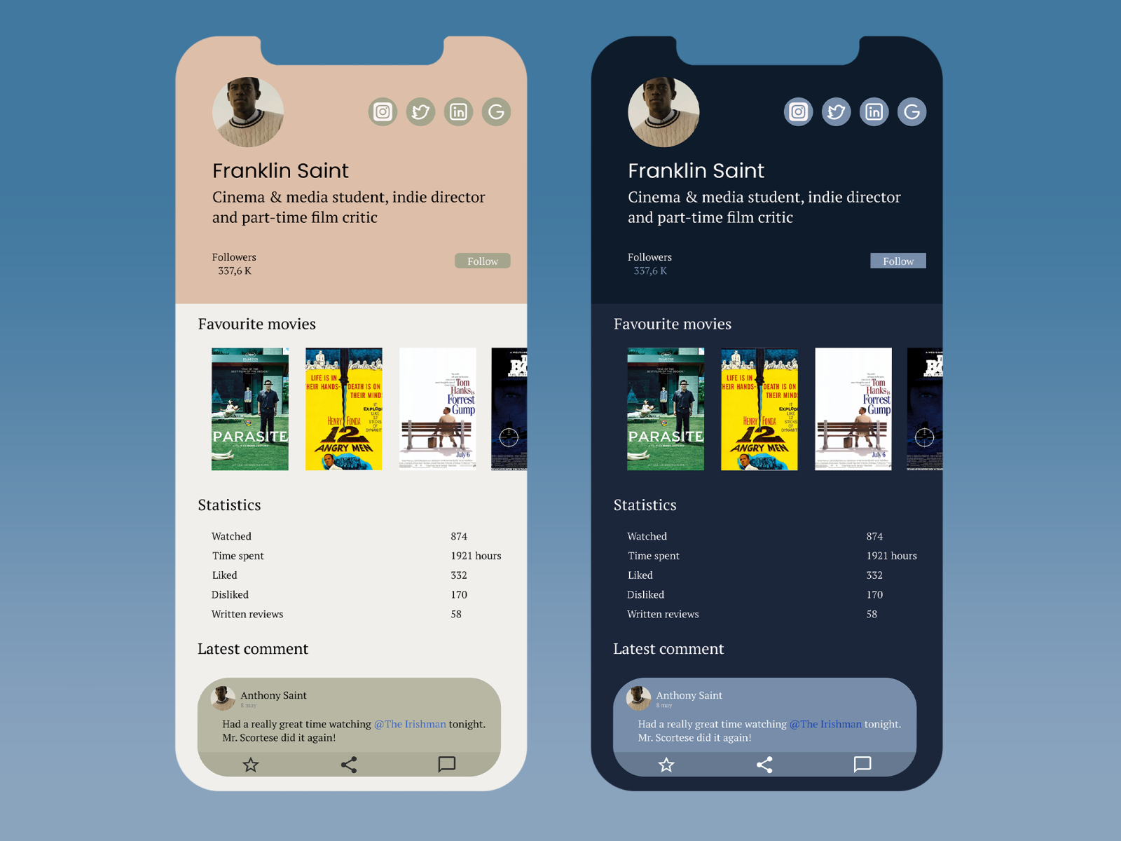 DailyUI Challenge #06: User profile by sixtysixreverso on Dribbble