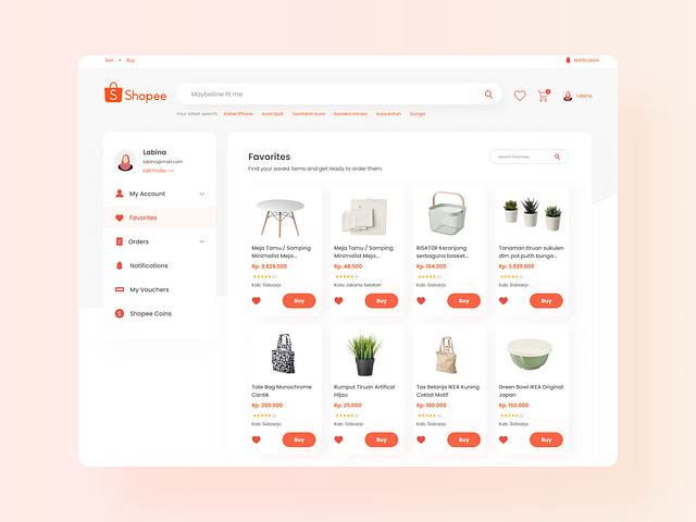 Favorites Page for Shopee Web by Labina on Dribbble