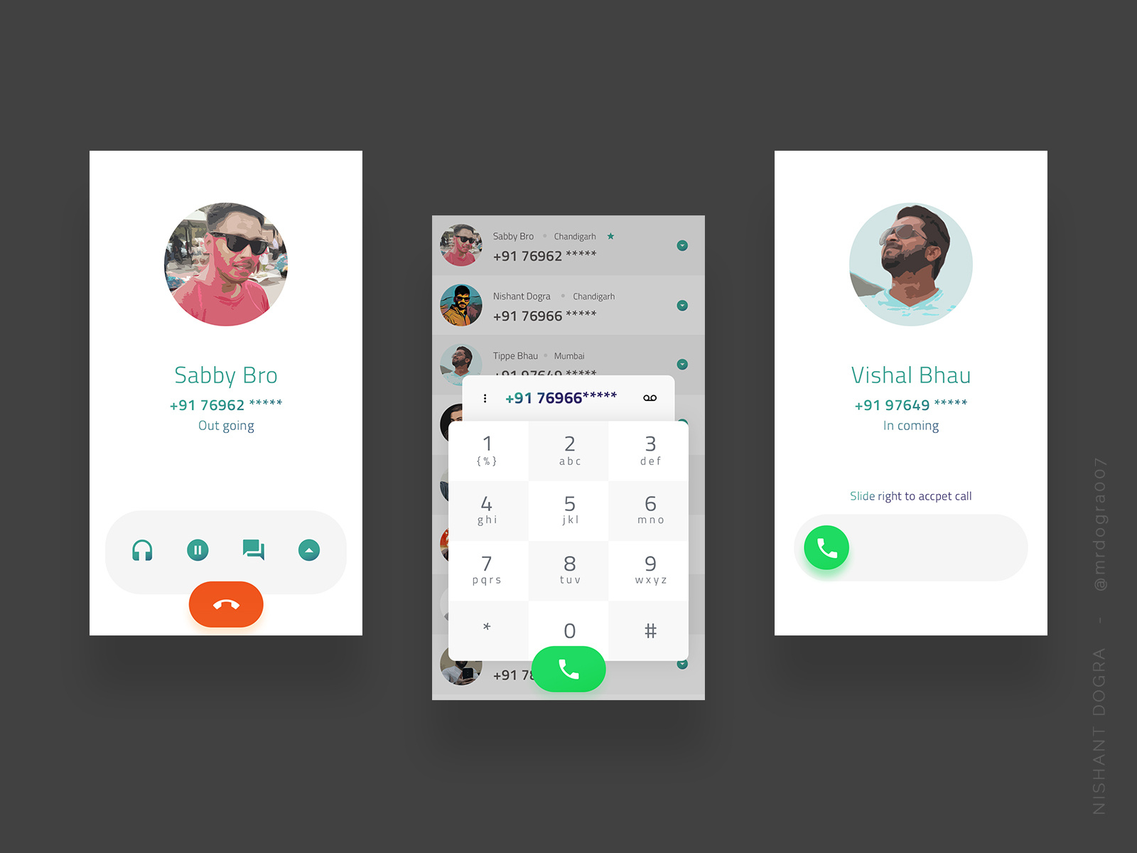 Calling application UI screens by Nishant Dogra on Dribbble