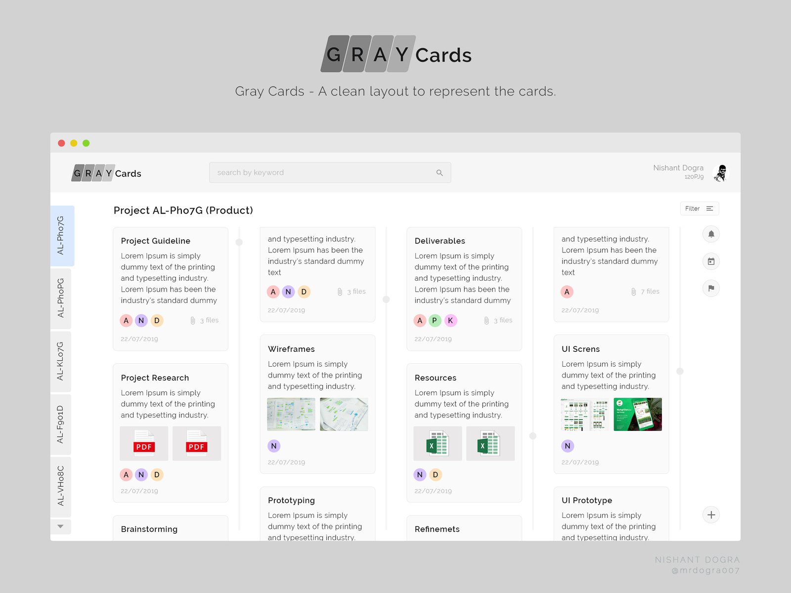 Gray Cards - web application UI by Nishant Dogra on Dribbble