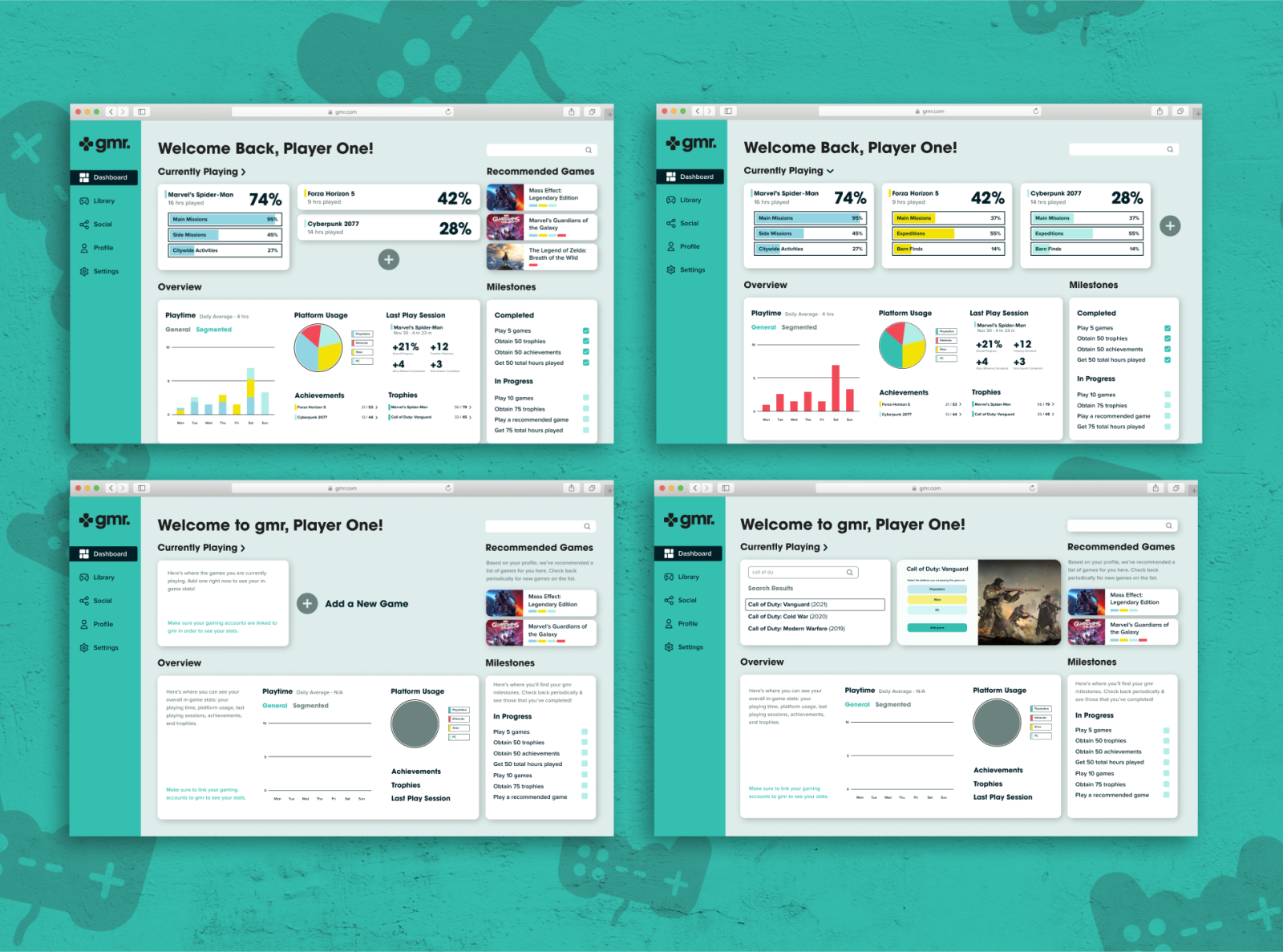 GMR - a videogame tracker site by Andrew Tirtha on Dribbble