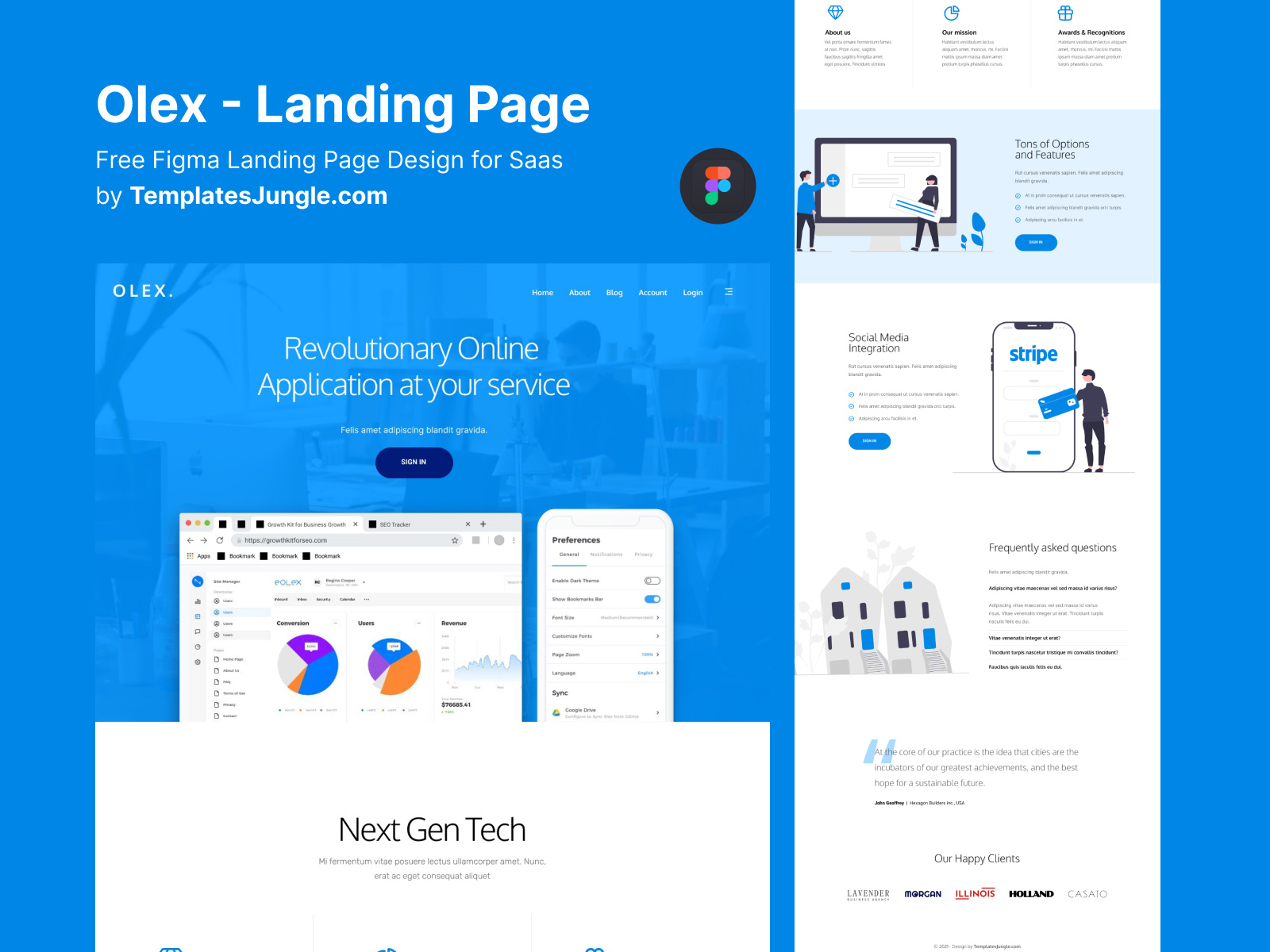 Olex – SaaS Landing Page Free Figma Design by TemplatesJungle on Dribbble
