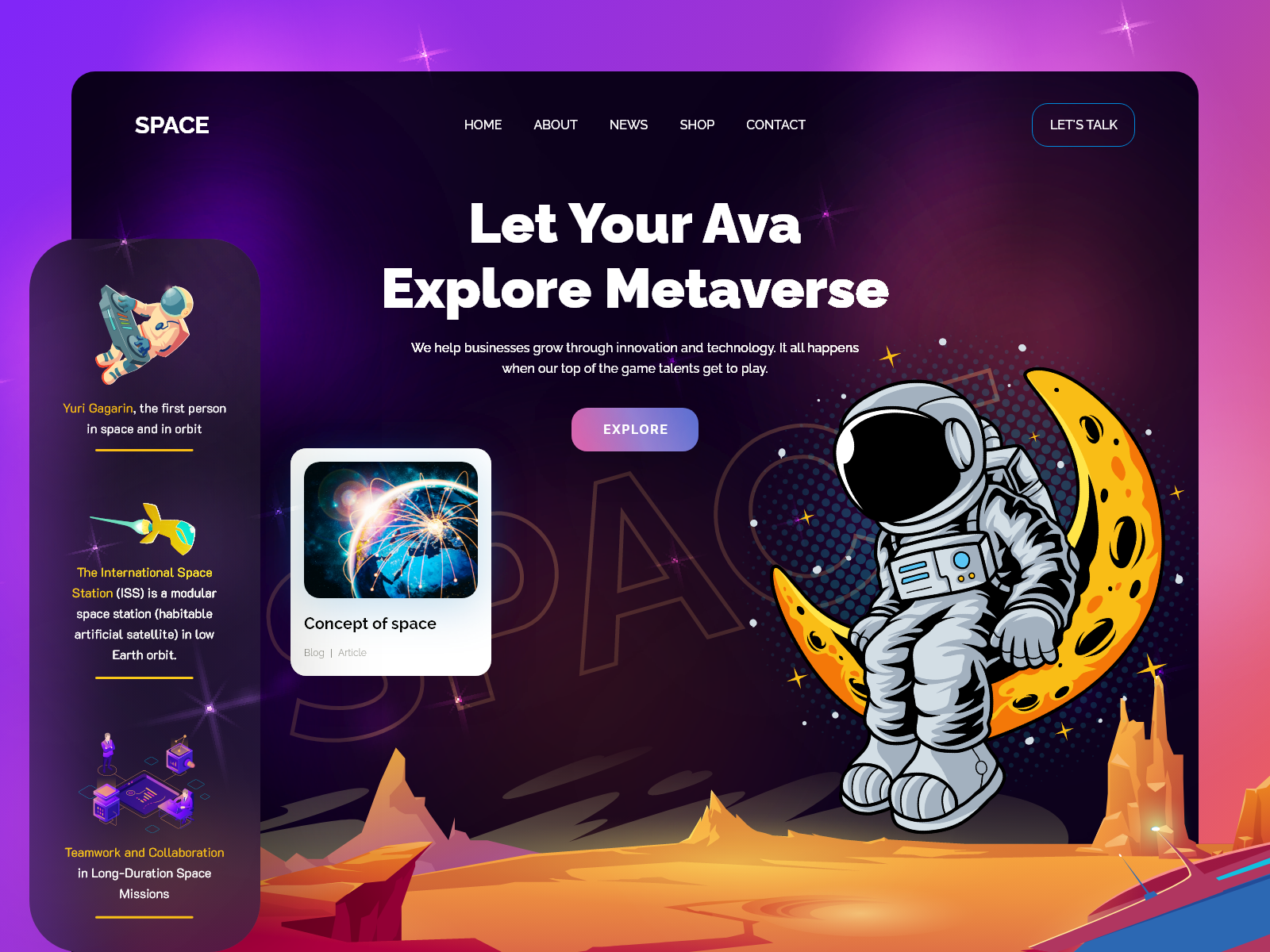 Space web concept by UI Zones on Dribbble