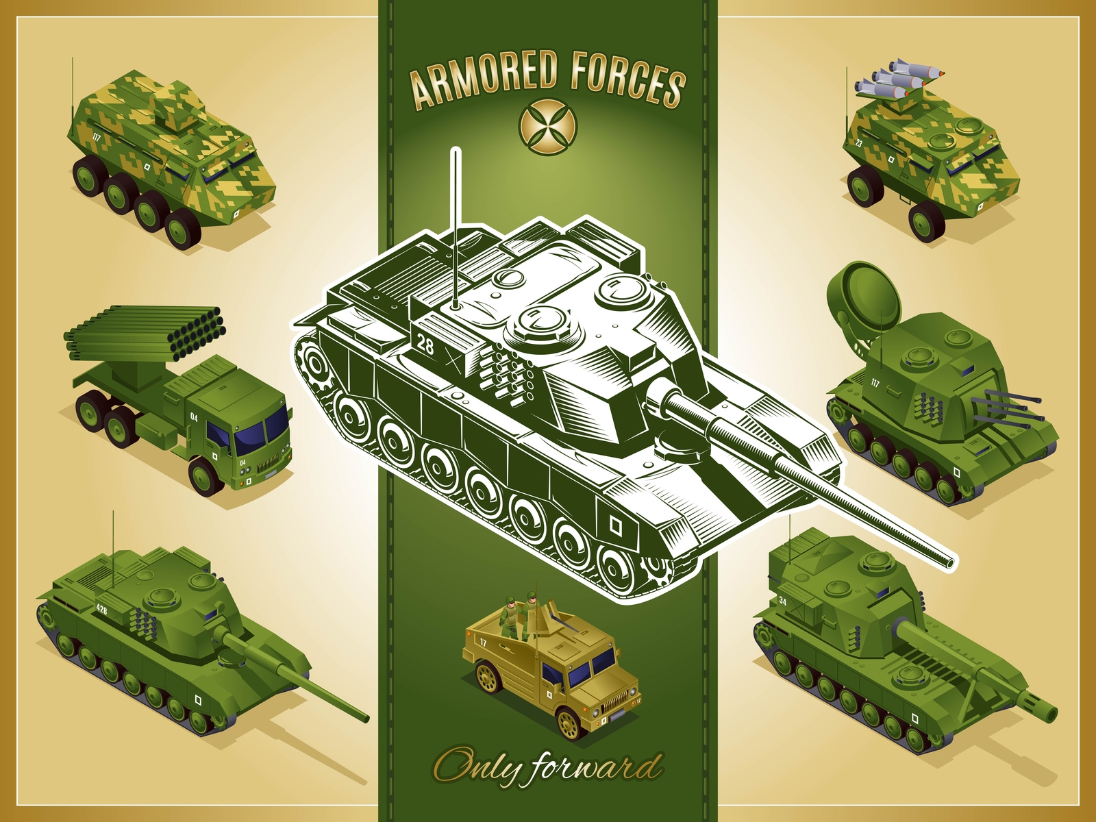 Armored Forces Concept Poster collection isometric icons by Andrii ...