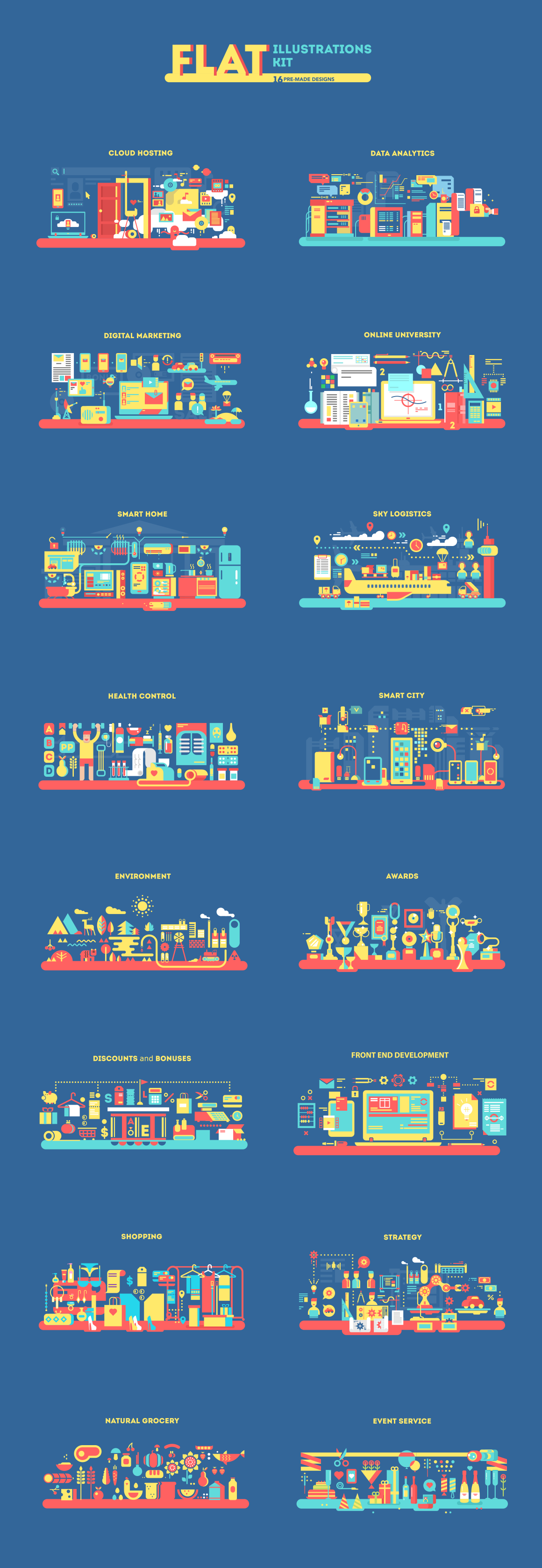 Flat illustrations kit by Anton Fritsler for Kit8 on Dribbble