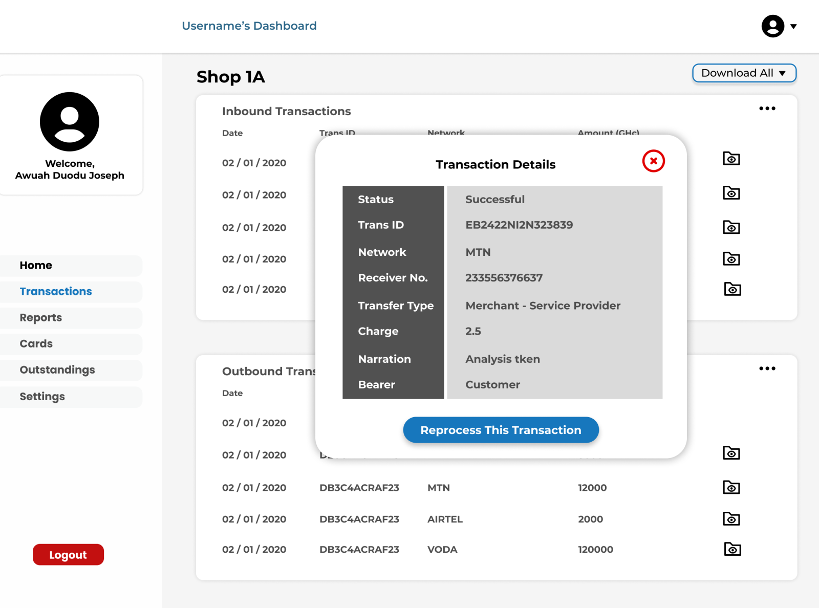 Transactions Web Portal UI by Joseph Awuah on Dribbble