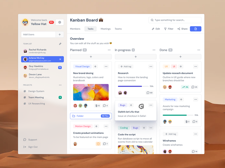 Kanban Board - Figma Dashboard UI Kit by Roman for Setproduct on Dribbble