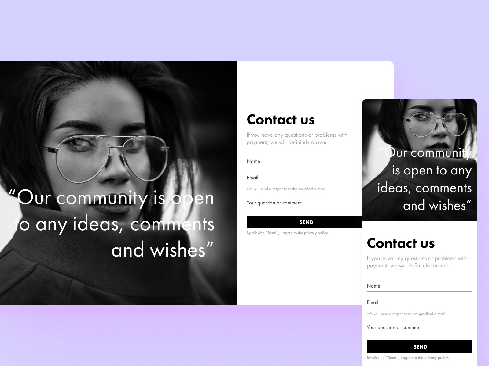 Feedback form in black and white by Tatiana.Bo on Dribbble