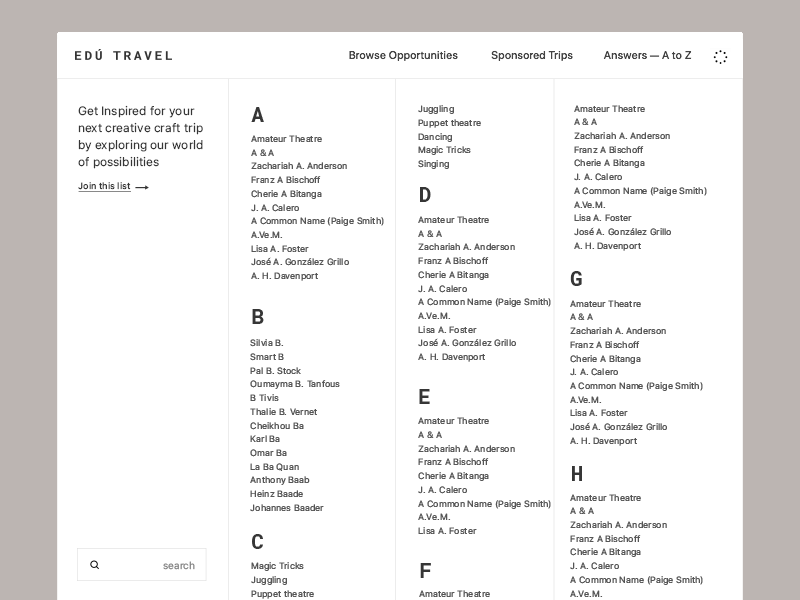 A-Z Rubricator, Catalogue List Page by Marina Podstrigich on Dribbble