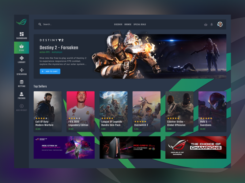 Republic Of Gamers Desktop Client Application by Ljubisa Kukulj on Dribbble