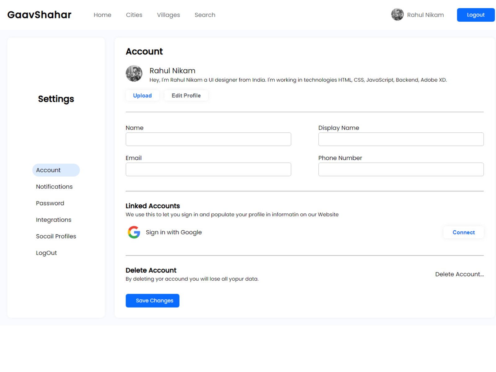 My Account Page Uiux Design In Html Css Javascript By Rahul Nikam 3238