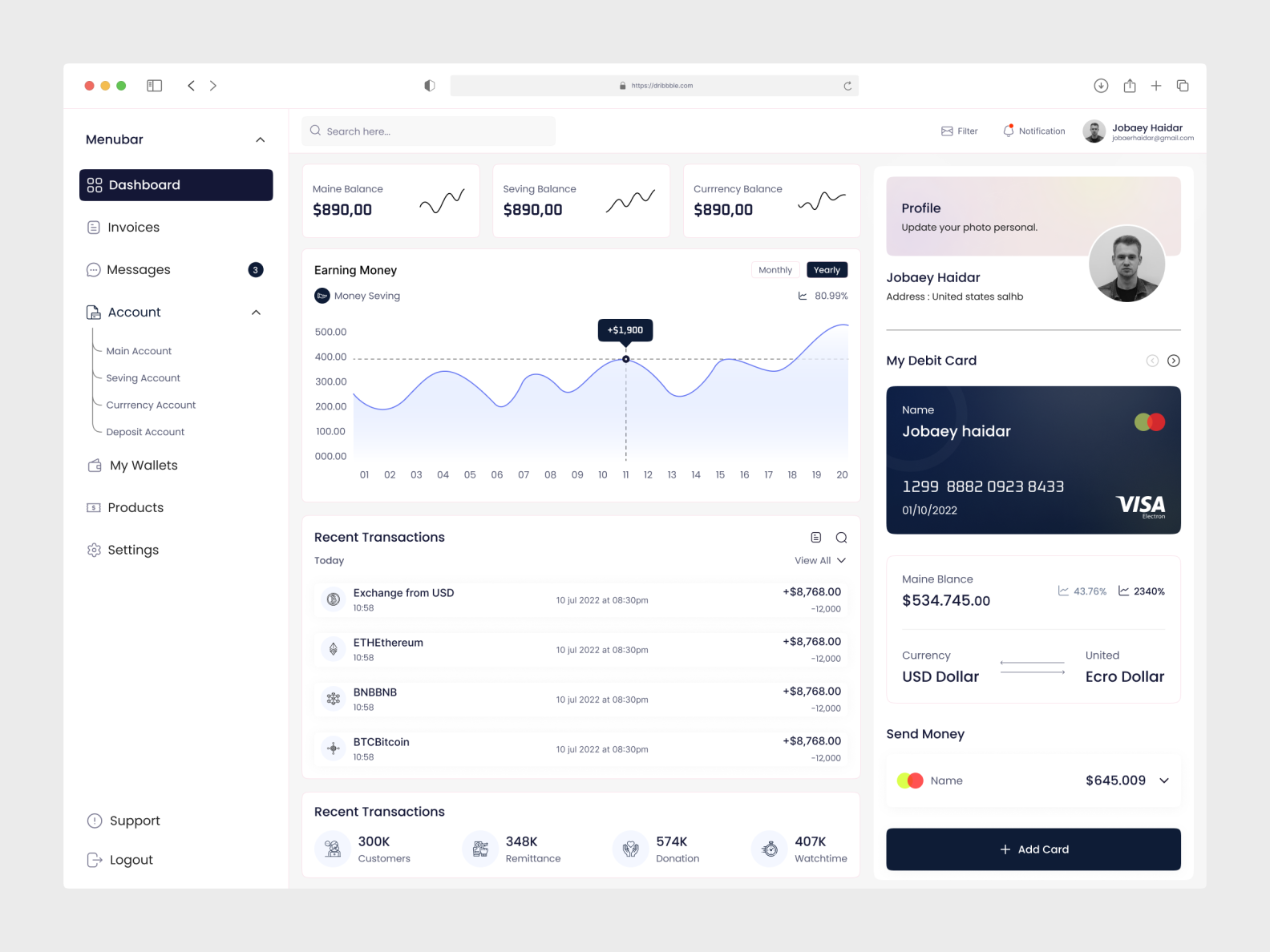 Online Banking Money Transfer Dashboard by Ahmed Tamjid on Dribbble