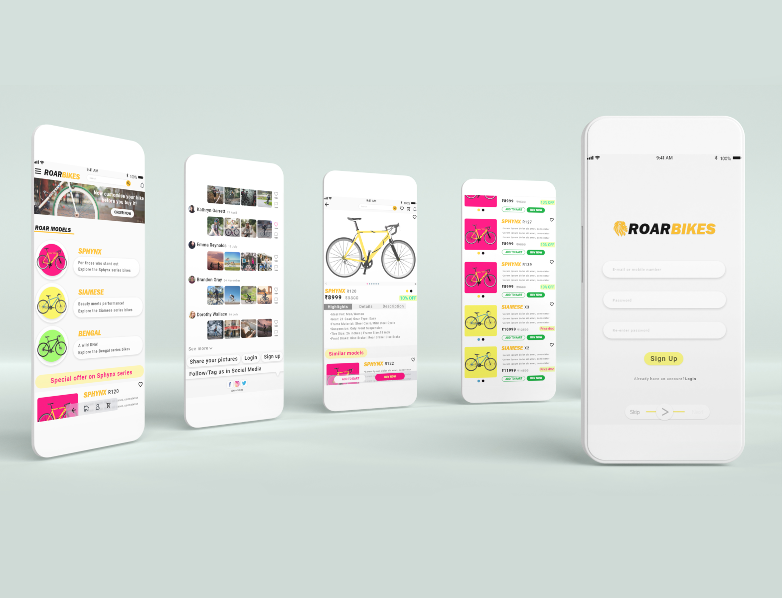 Udemy project - Roar Bikes Mobile app by Vibin Kornat on Dribbble