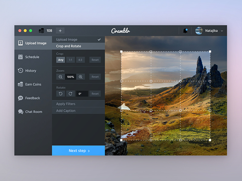 Gramblr- native OS X app by Natalie Kirejczyk on Dribbble