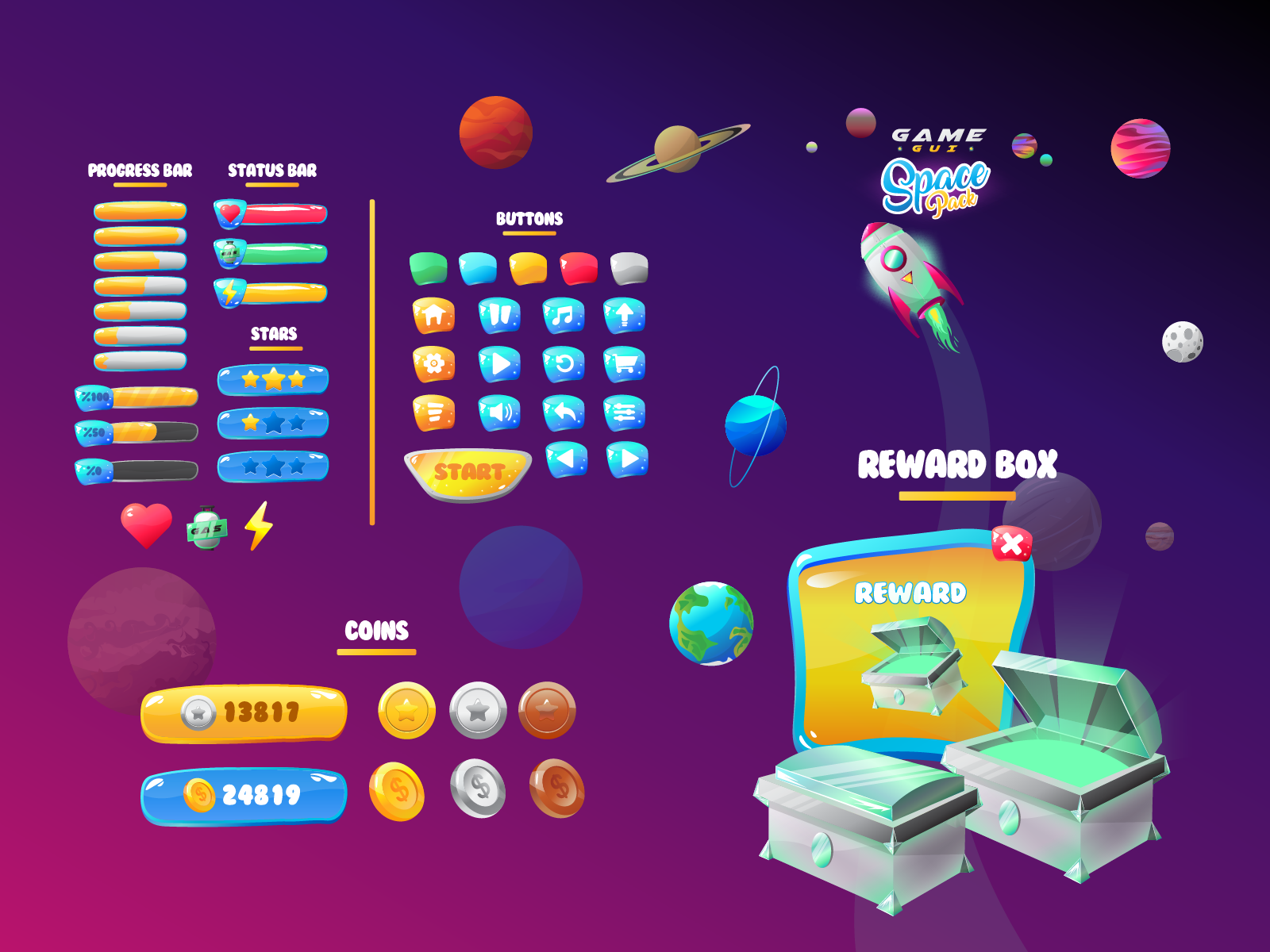 Mobile Space Game GUI Design - UI/UX, Mobile Icons Pack by Nesij Esen ...