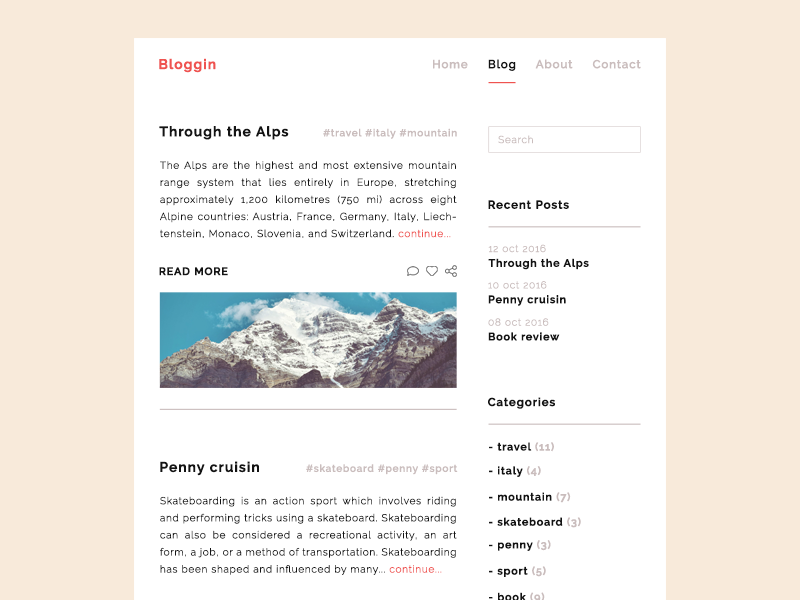 Bloggin - Minimal blog layout by Luigi Benvenuti on Dribbble
