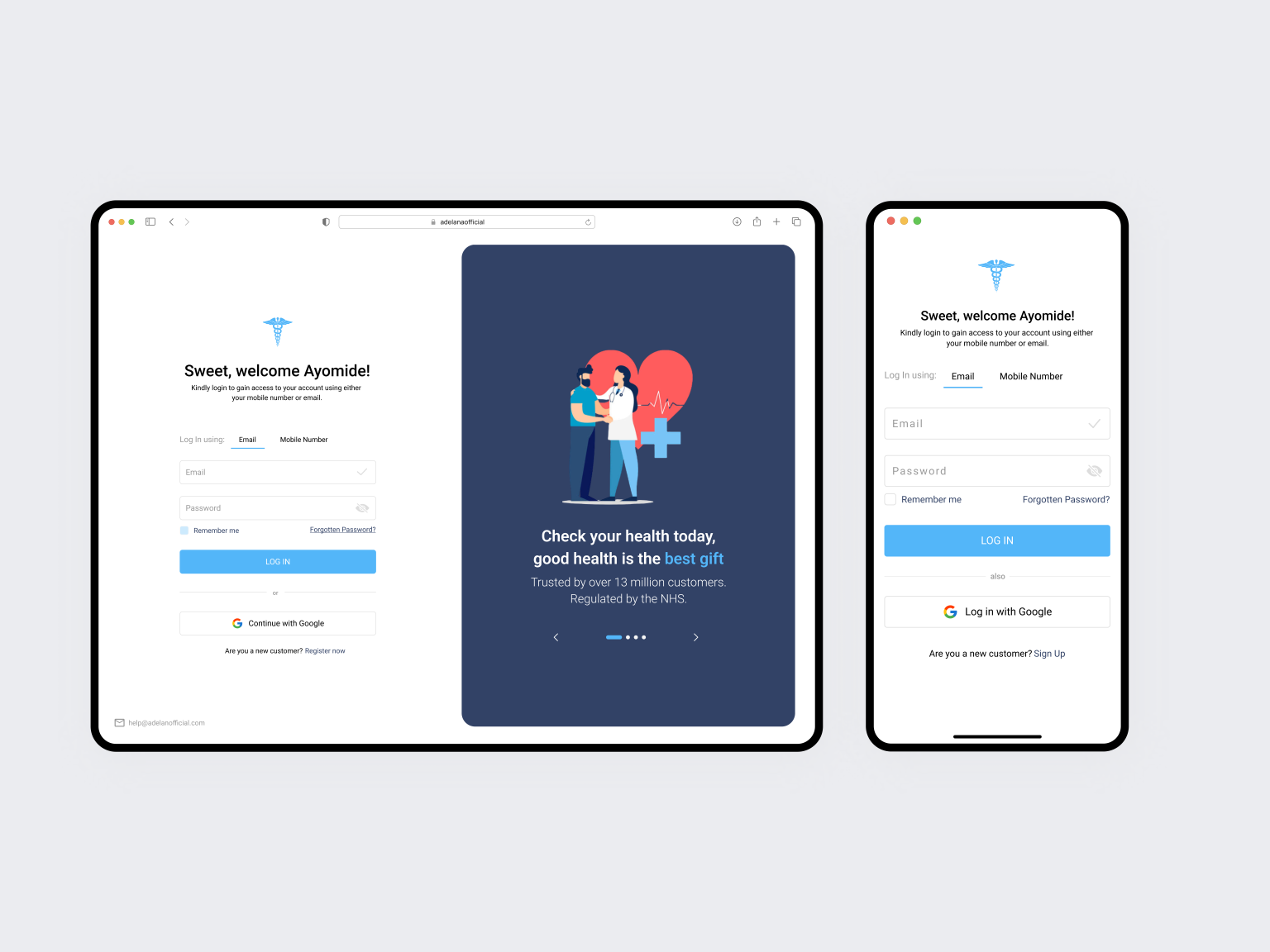Health Log In Page by Ayomide Ogunlade | Product Designer on Dribbble