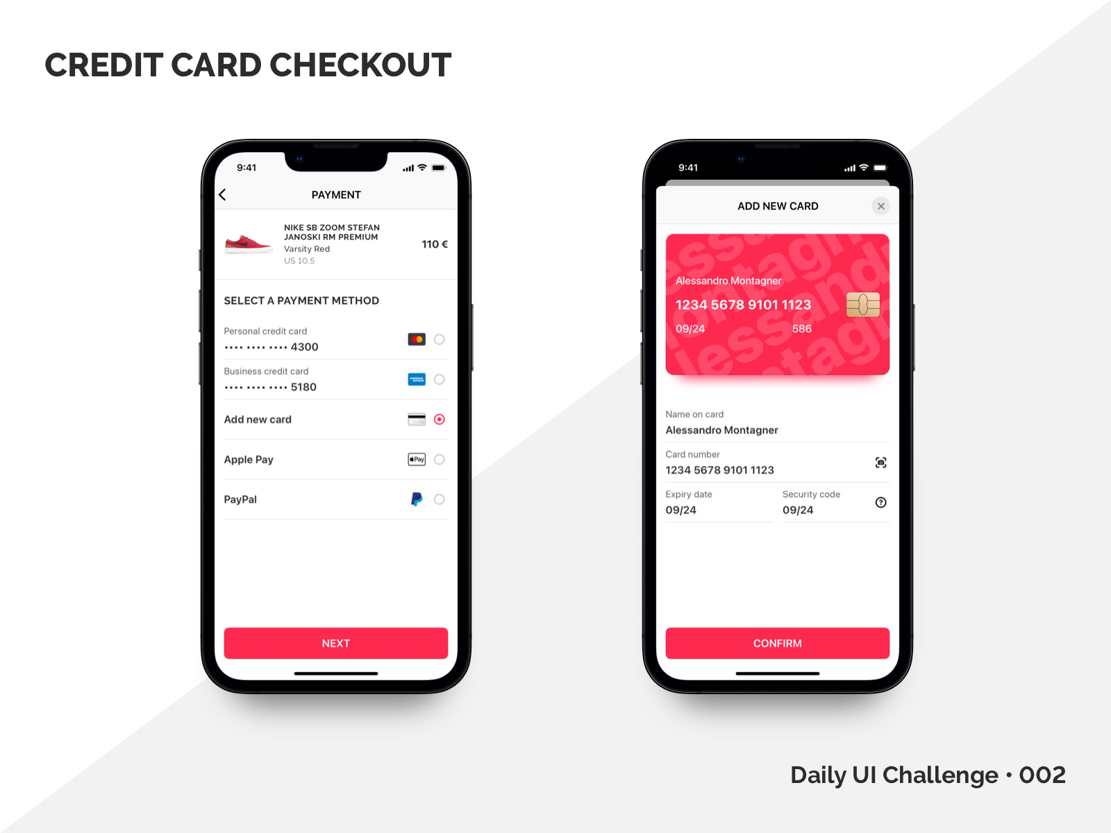 Credit card checkout • Daily UI 002 by Alessandro Montagner on Dribbble