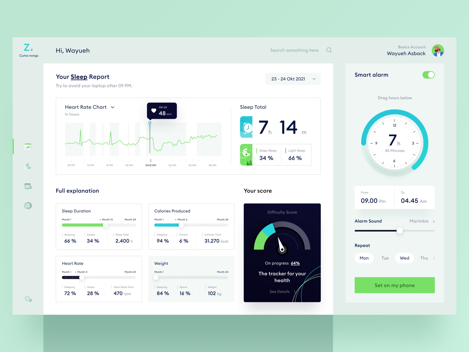 Sleep tracker dashboard 🌜 by Riko Sapto Dimo for Orely on Dribbble