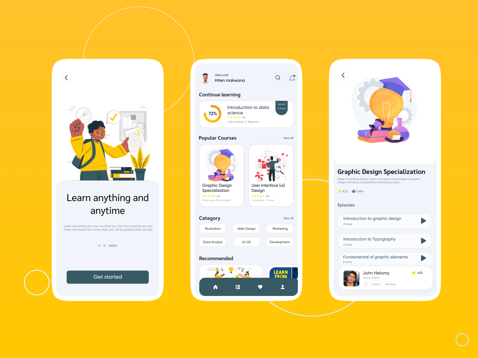 Online Learning app UI by Hiten Makwana on Dribbble