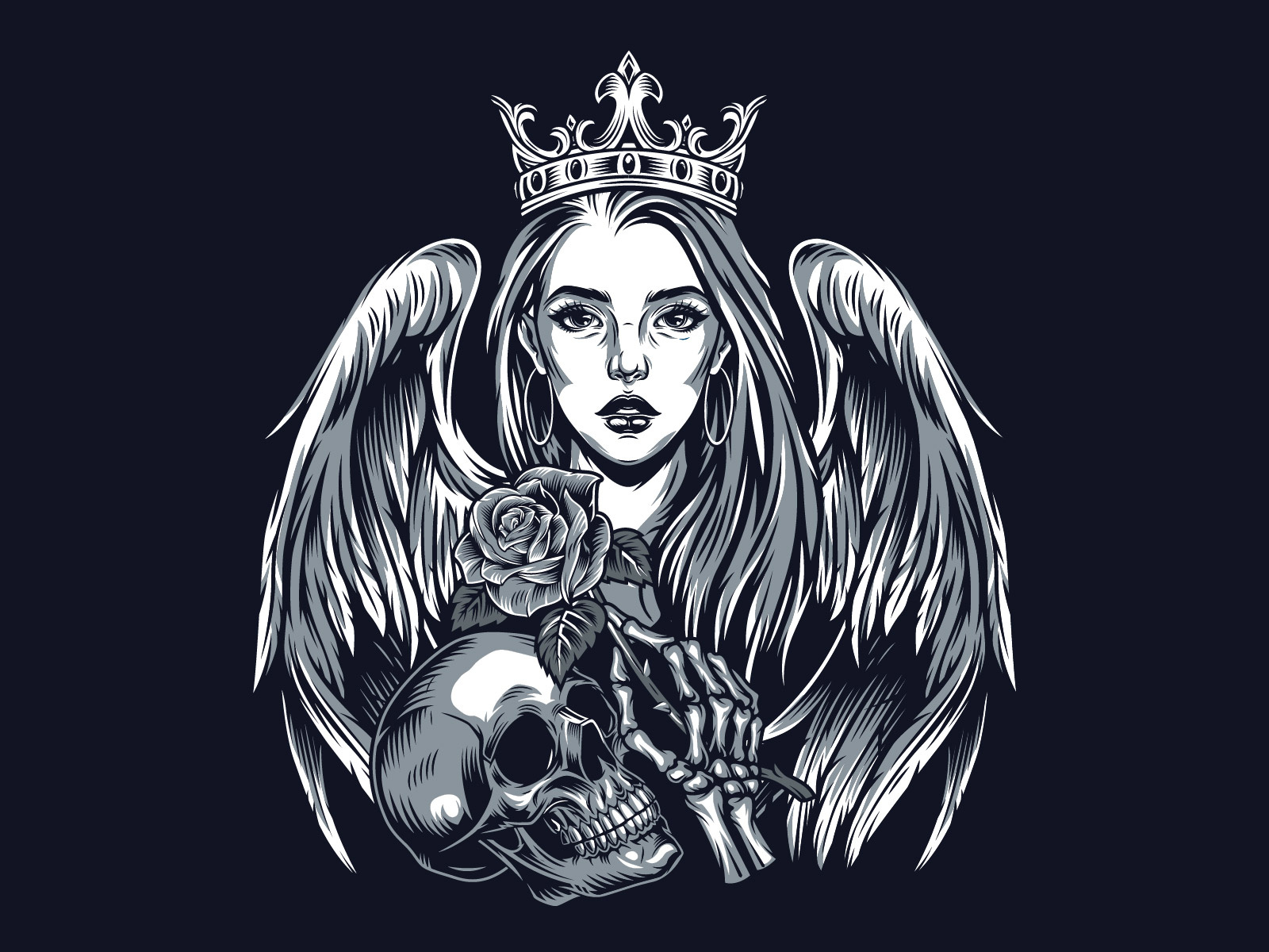 Chicano girl with a skull and a rose vector illustration by DGIM studio ...
