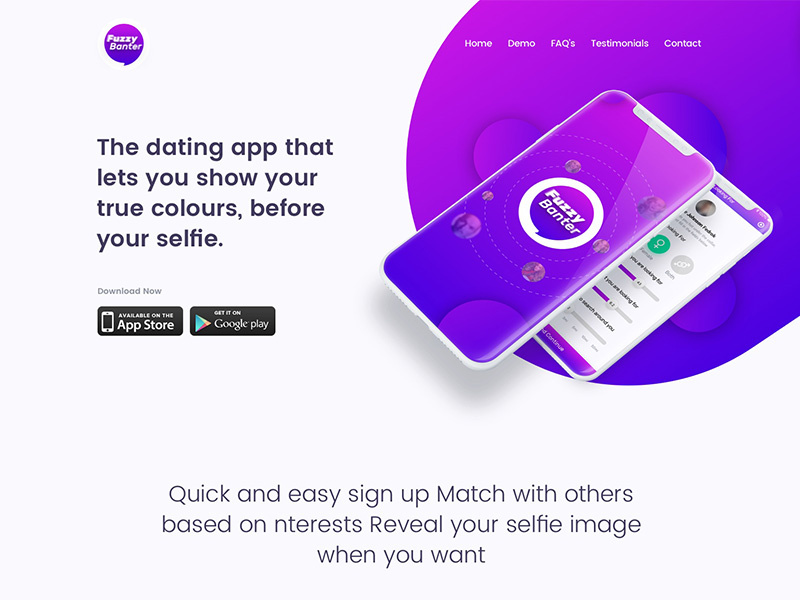 Fuzzy Banter App Landing Page by Darshan | UI/UX Designer on Dribbble