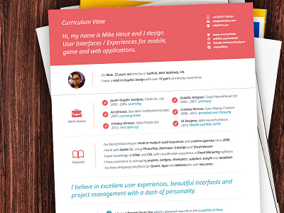 My CV / Resume Design by Mike Hince on Dribbble