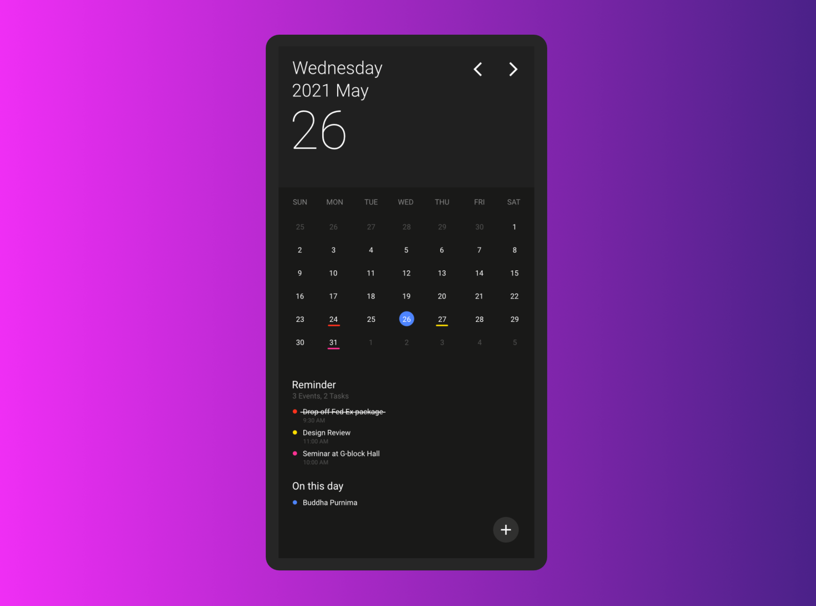 Minimalistic Calendar - dark by Nitheesh Kumaar M V on Dribbble