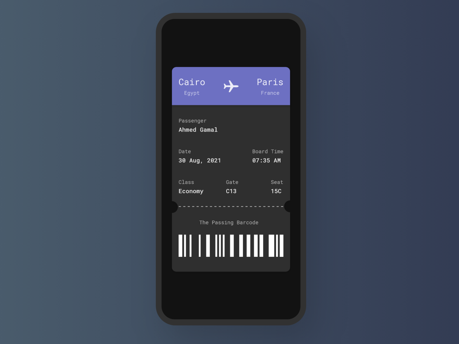 Daily UI Challenge #024 - Boarding Pass by Ahmed Gamal on Dribbble