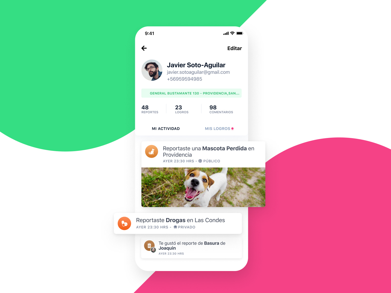 Profile for a social network by Nico Soto-Aguilar on Dribbble