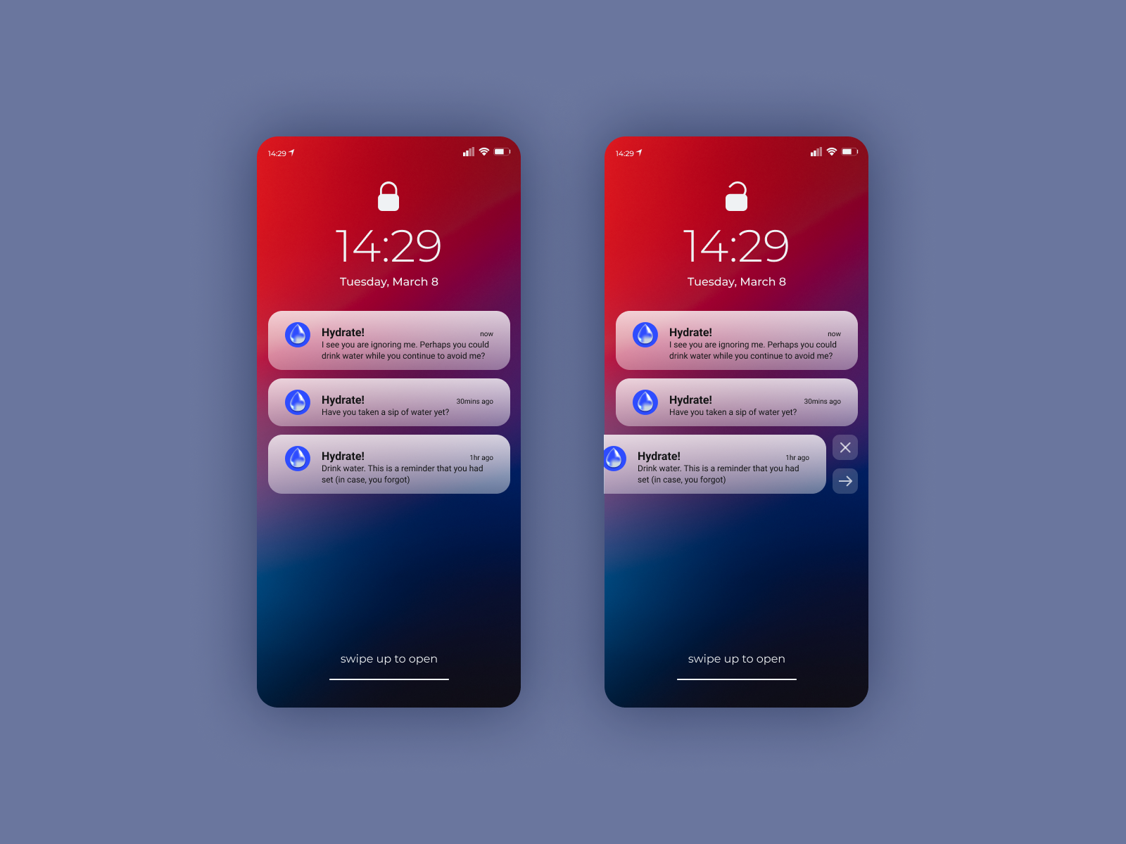 Hydrate! | Daily UI Challenge 049 (Notifications) by Anoopa John on Dribbble