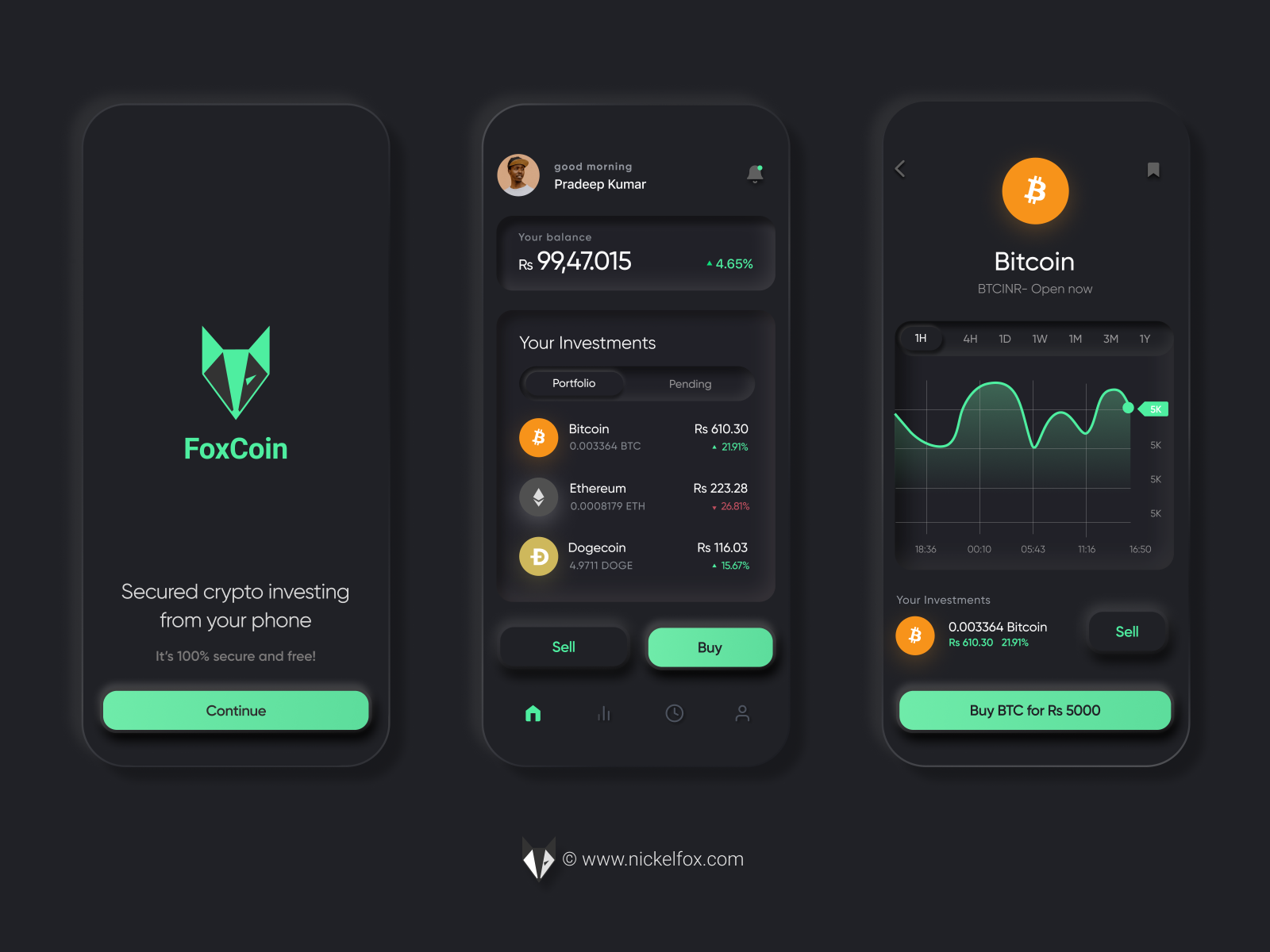 FoxCoin Crypto App- Neumorphic Dark Concept by Pradeep kumar for ...