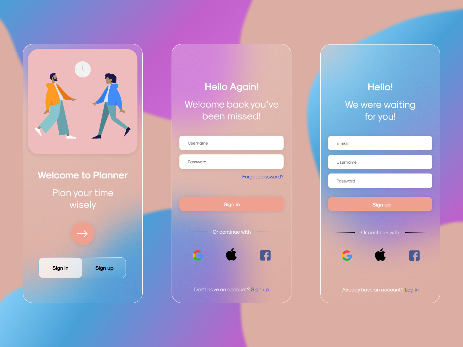 Time management app registration screen by Nikita on Dribbble