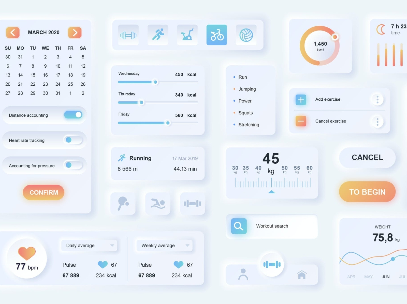 Neumorphic Fitness Elements Mobile App UI Kit by Deck Genius on Dribbble