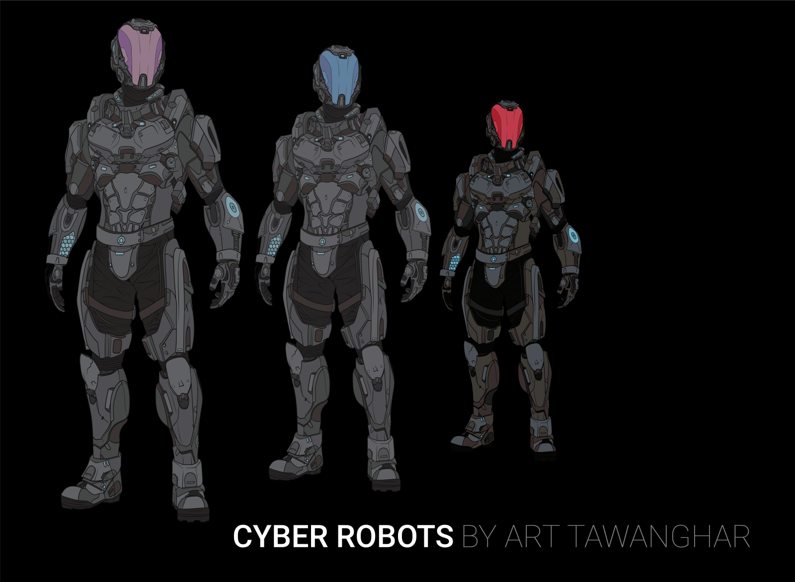 RED TEAM, BLUE TEAM, PURPLE TEAM CYBER ROBOTS, WARRIOR, PUNK by Art ...