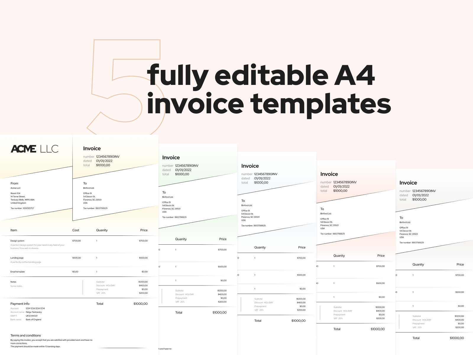 Free A4 invoice template fully editable by Ioann De on Dribbble