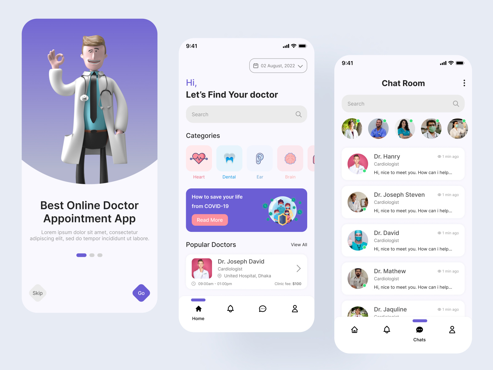Onboarding, Home & Chat Screen- Doctor Appointment App by Tareq Rahman ...