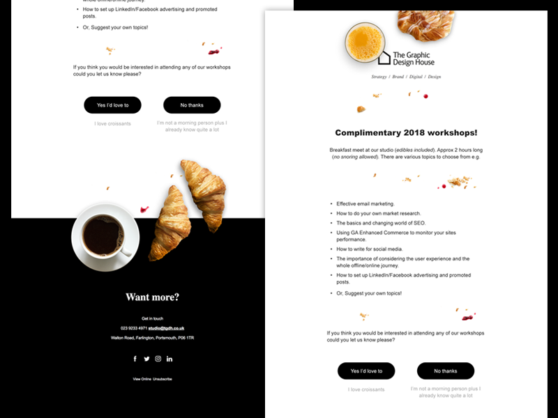 Breakfast workshop emailer by Sam McGuire on Dribbble