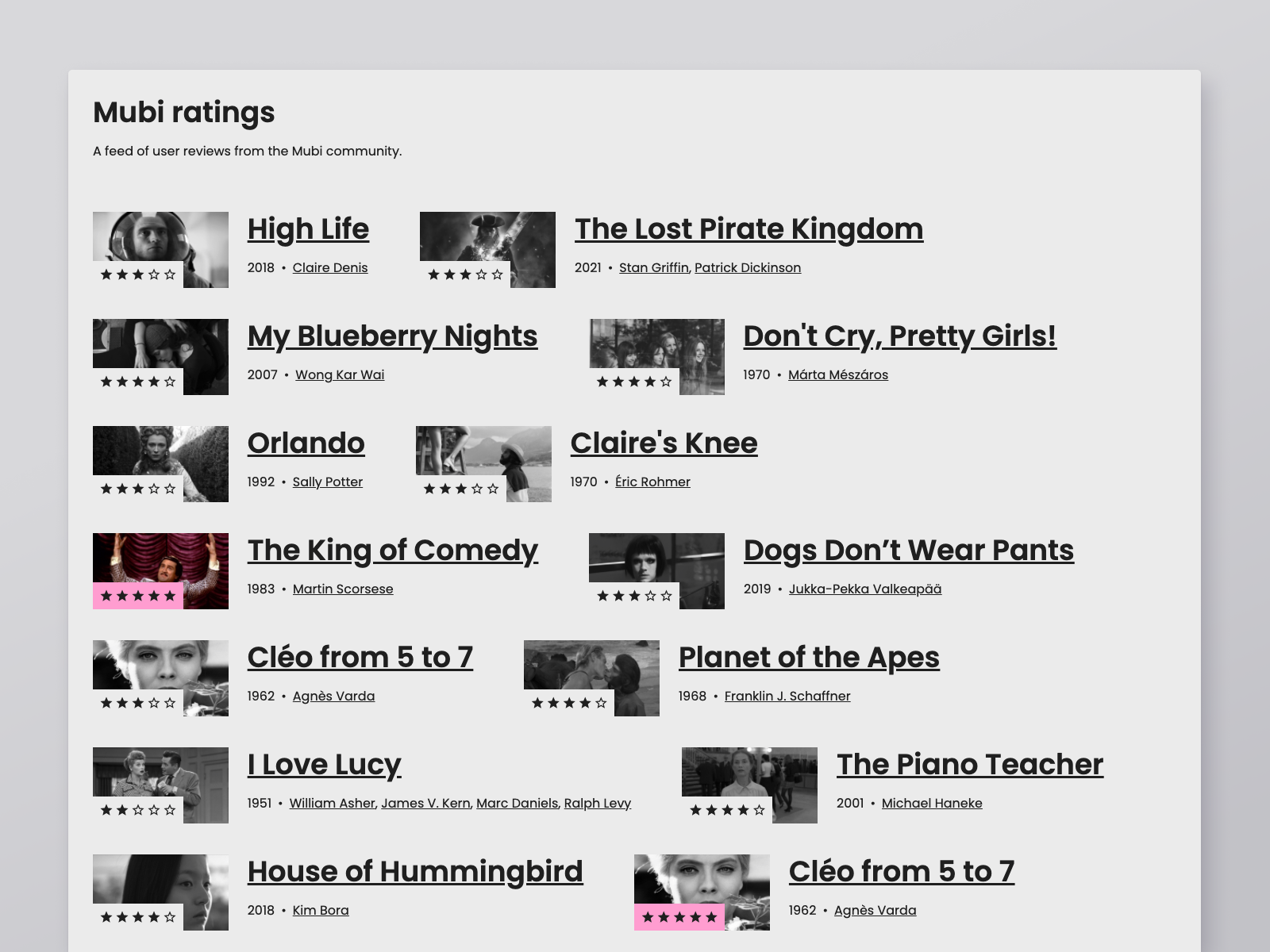 Mubi film review list - layout by Ed Boaden on Dribbble