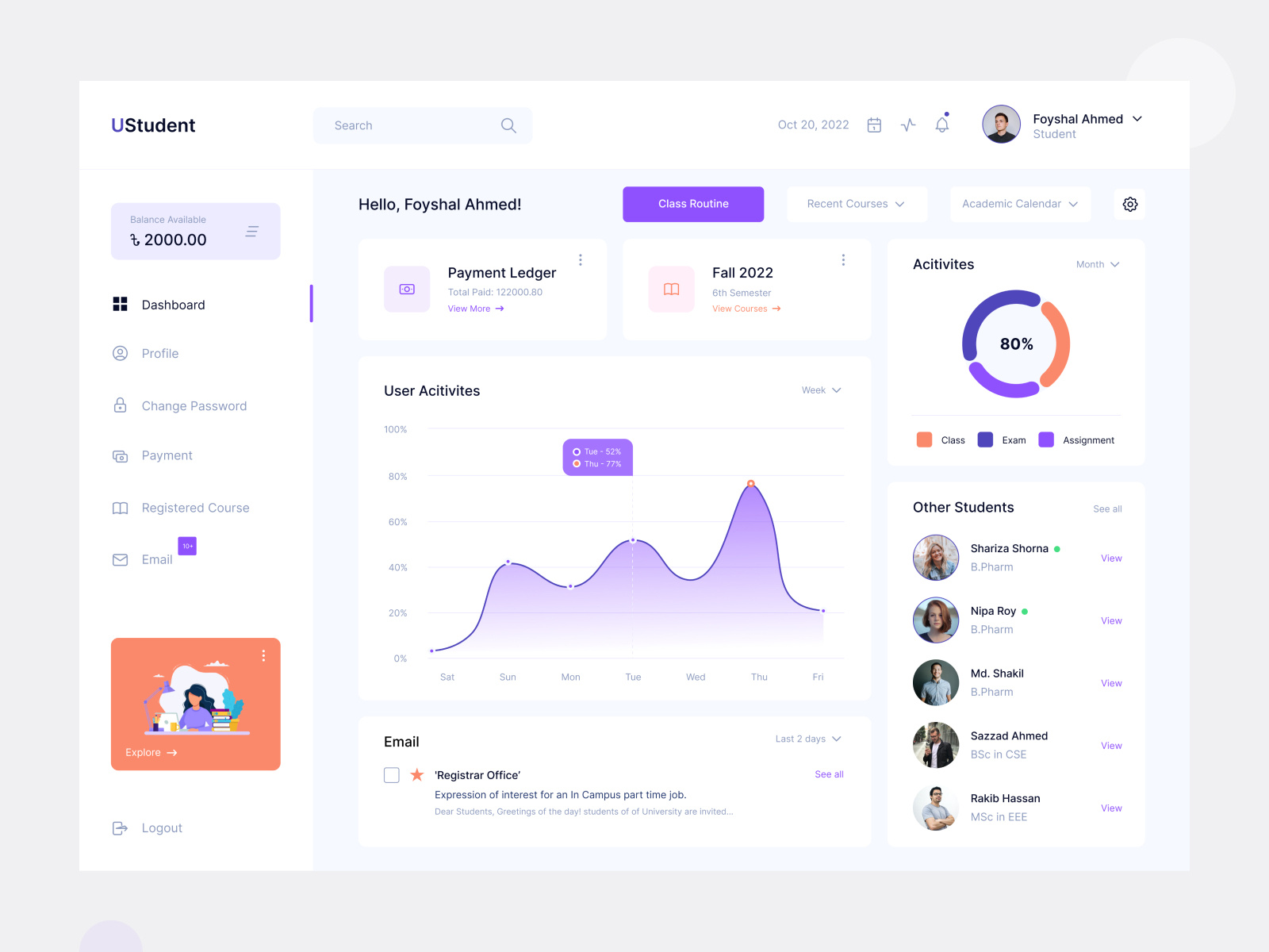 University Student Portal Dashboard by Foyshal Ahmed on Dribbble