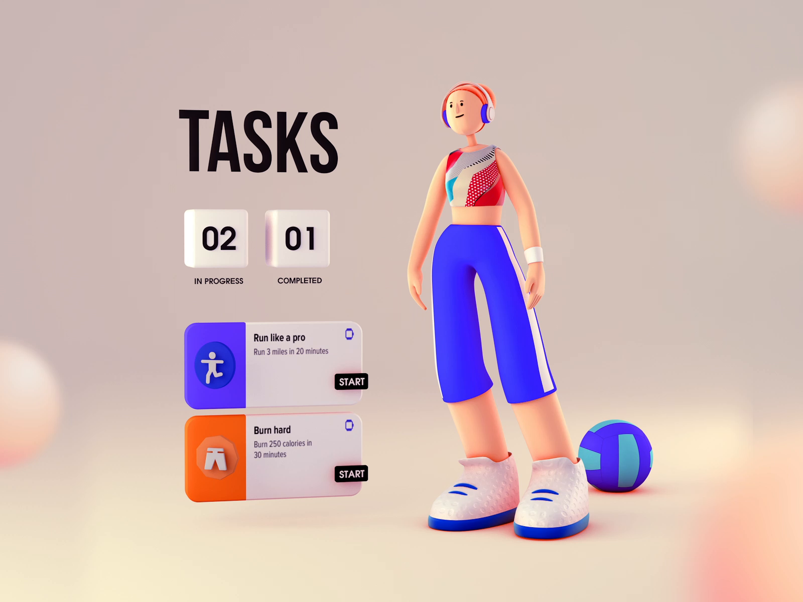 3D fitness character with UI by Minh Pham on Dribbble