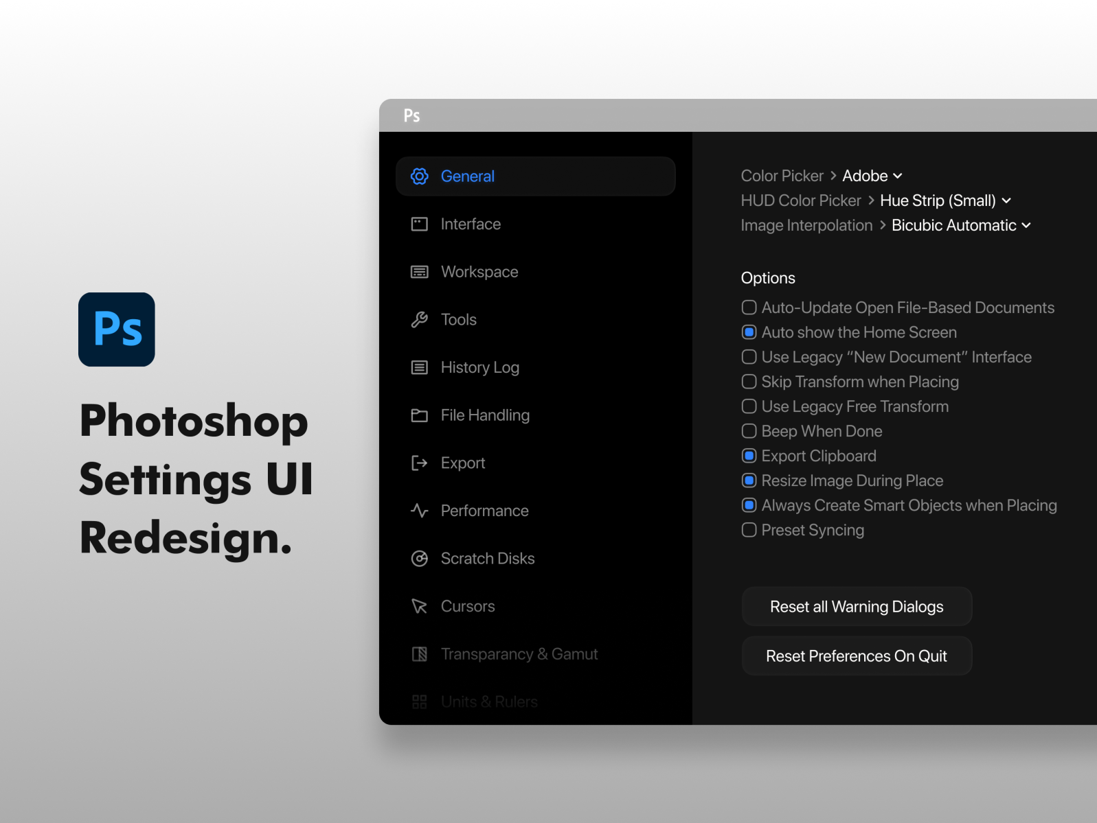 Photoshop Settings Redesign by Corbin Drey on Dribbble