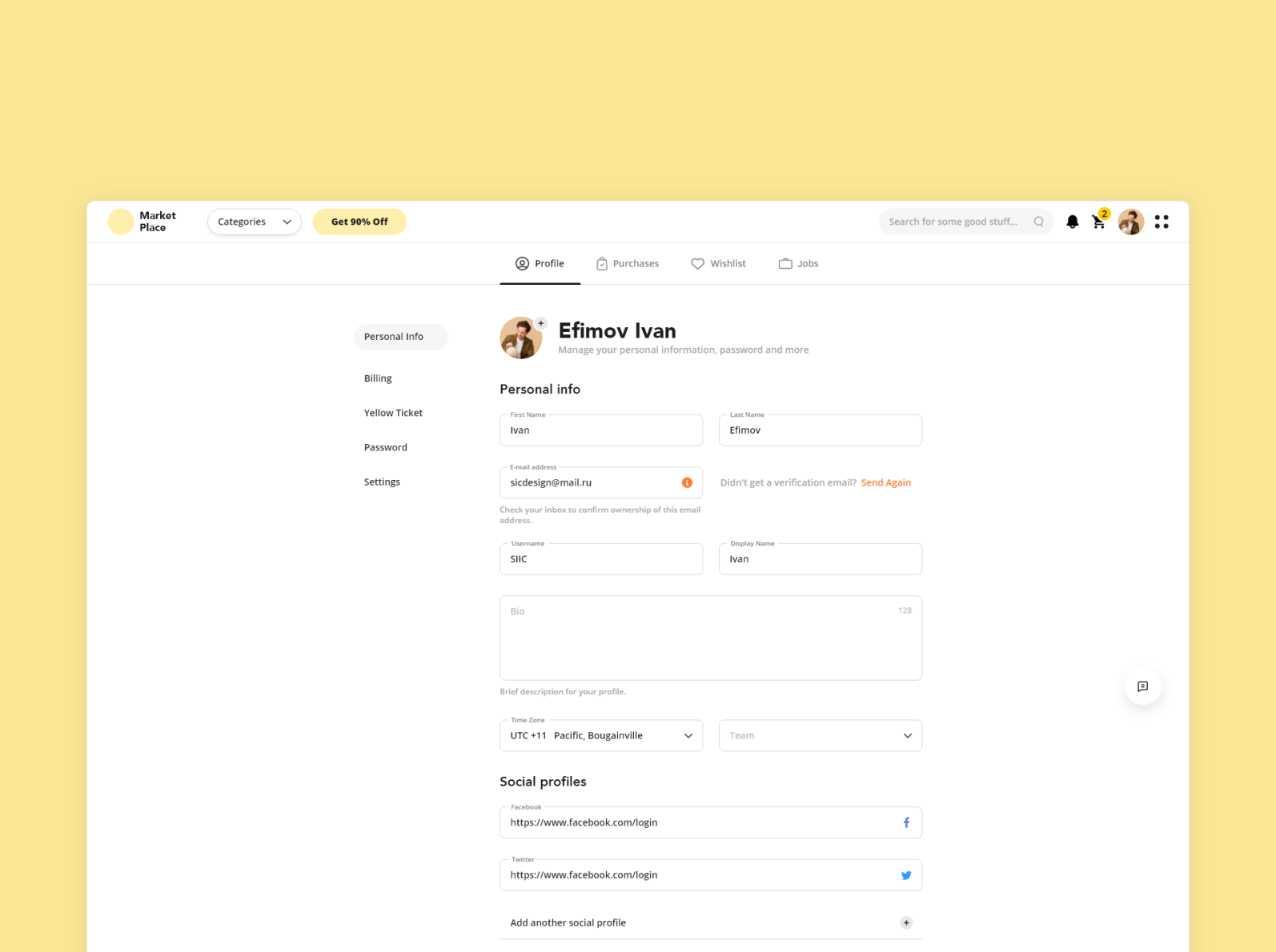 Profile page design by Ivan Efimov on Dribbble