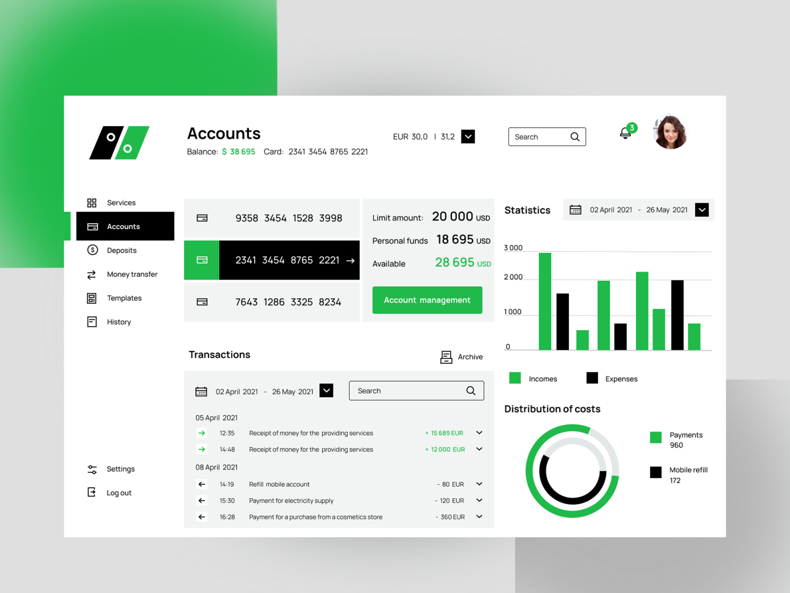 Web, desktop and mobile app design. Account page. Online banking by ...