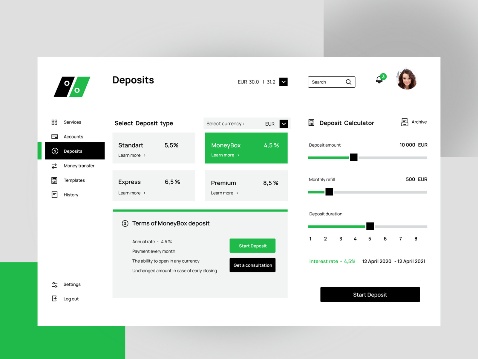 Web, desktop app design. Deposit calculator. Banking service. by ...