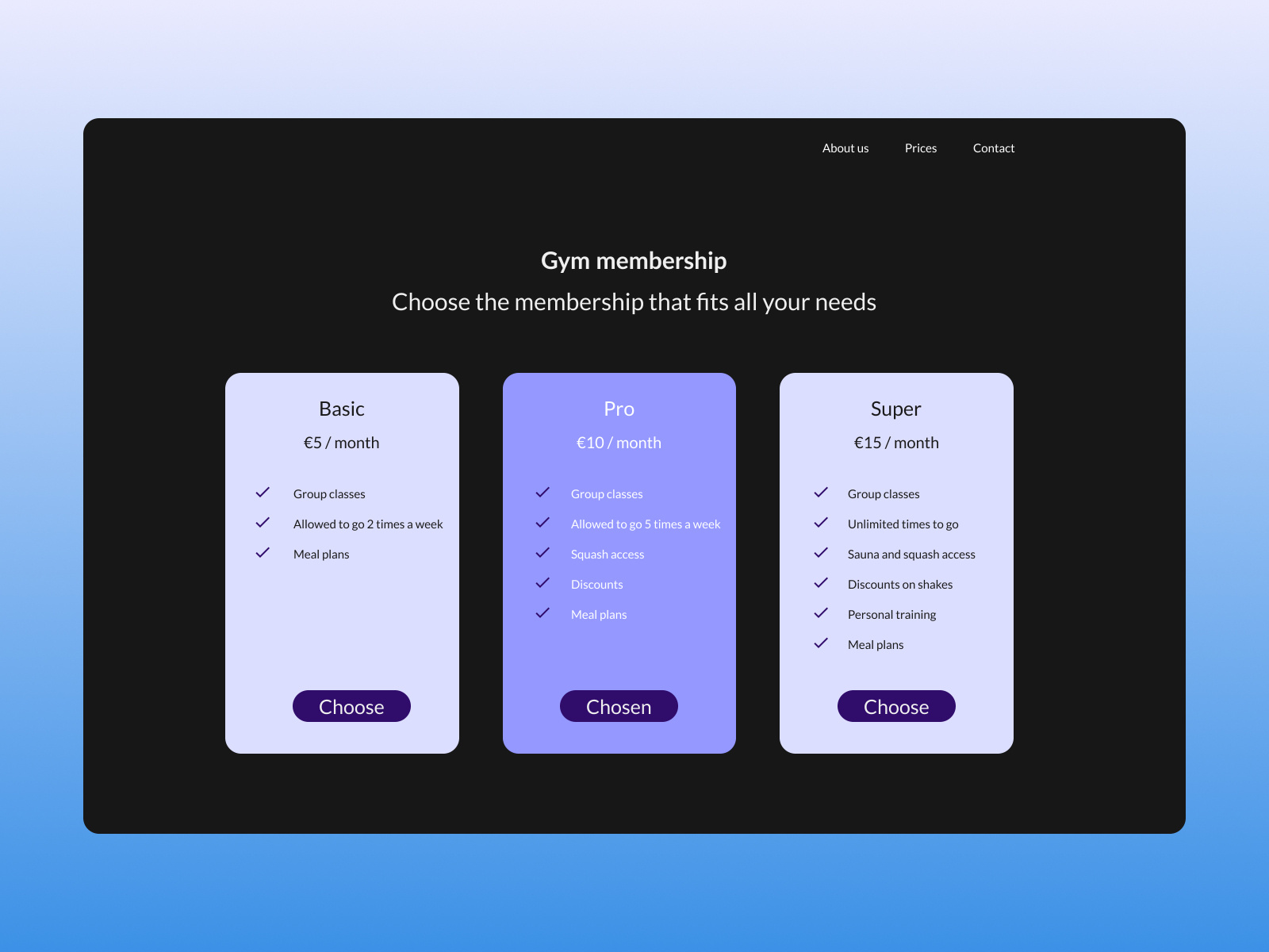 Gym membership pricing | Daily UI 030 by Naomi van Gessel on Dribbble