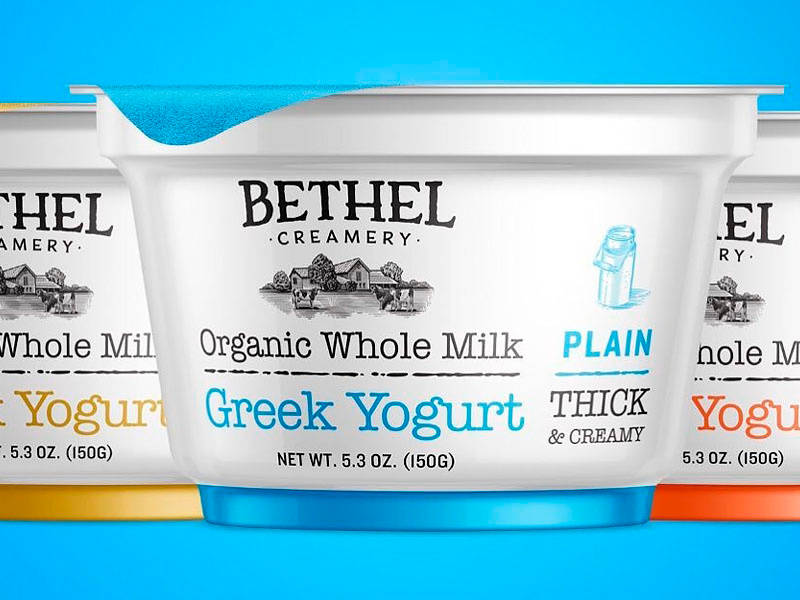 Organic yogurt package with engraved illustration by Katya Shulzhenko ...