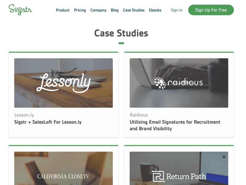 Sigstr Case Studies Hover Animation by M for Sigstr on Dribbble